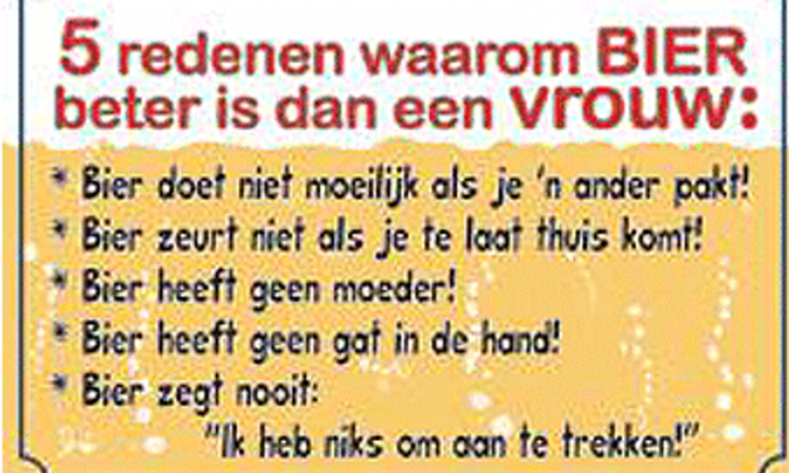 Bord met 5 redenen waarom bier beter is dan een vrouw | biernet.nl